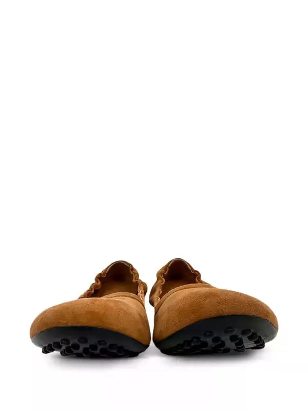 TOD'S Suede Ballet Flats With Golden Ring Embellishment