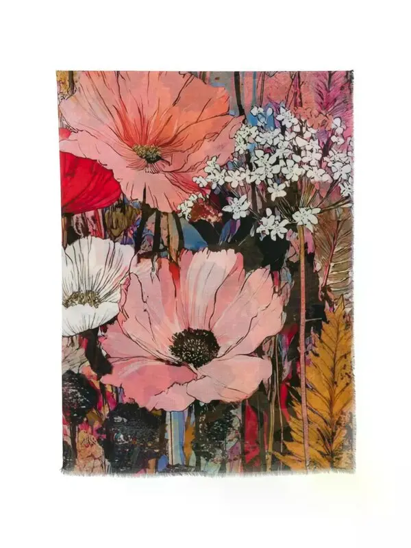 D'ANIELLO Floral-print Leopard-pattern Scarf - Pink