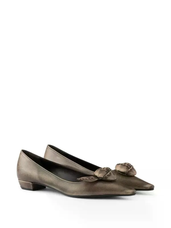 Prada Leather Ballerinas With Floral Embellishment