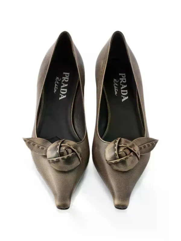 Prada Leather Ballerinas With Floral Embellishment