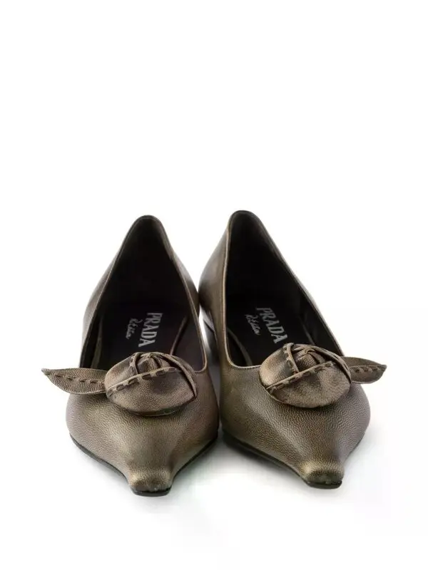 Prada Leather Ballerinas With Floral Embellishment