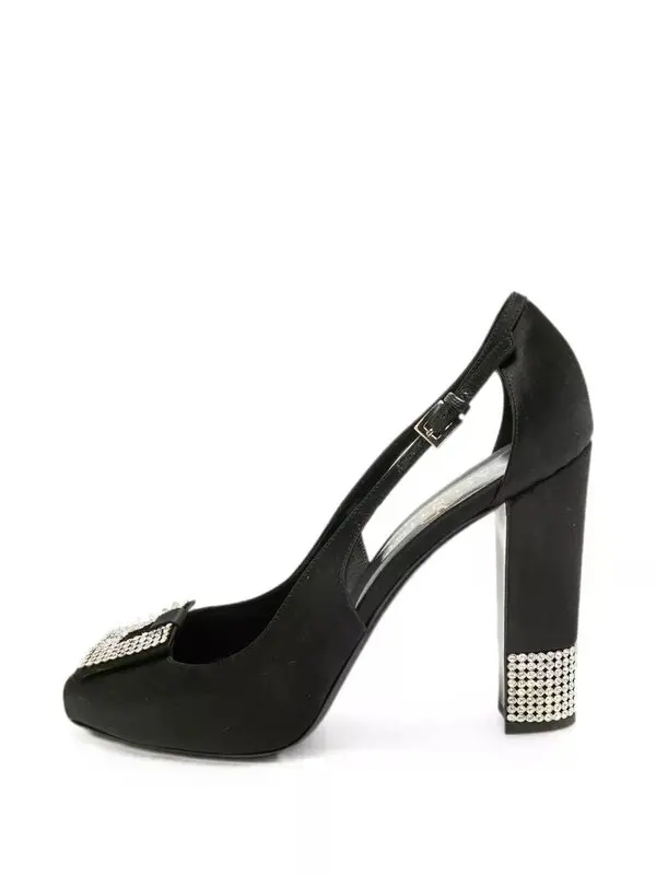 Valentino Garavani Satin Crystal Embellished Peep Toe Block Heel Pumps