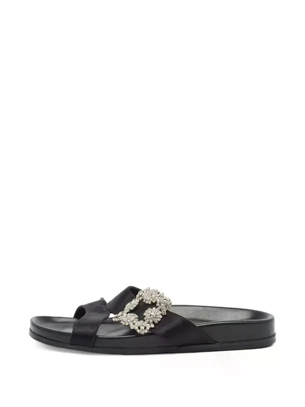 Manolo Blahnik Crystal-buckle Satin Slides