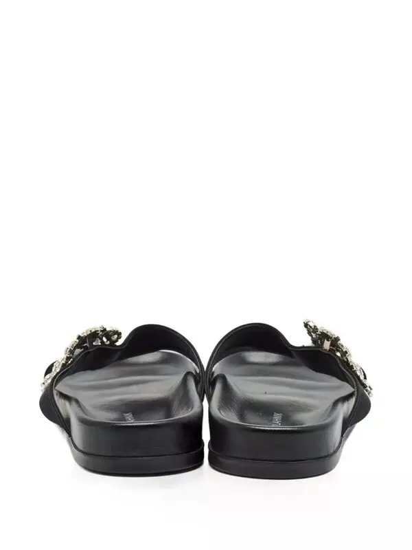 Manolo Blahnik Crystal-buckle Satin Slides