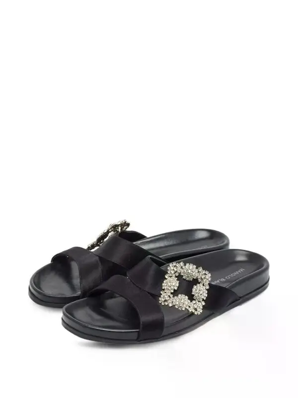 Manolo Blahnik Crystal-buckle Satin Slides