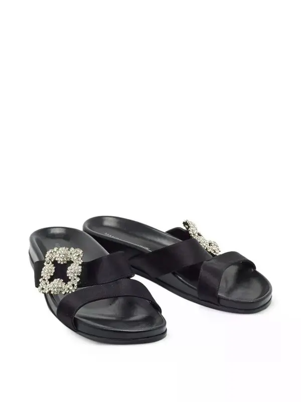 Manolo Blahnik Crystal-buckle Satin Slides