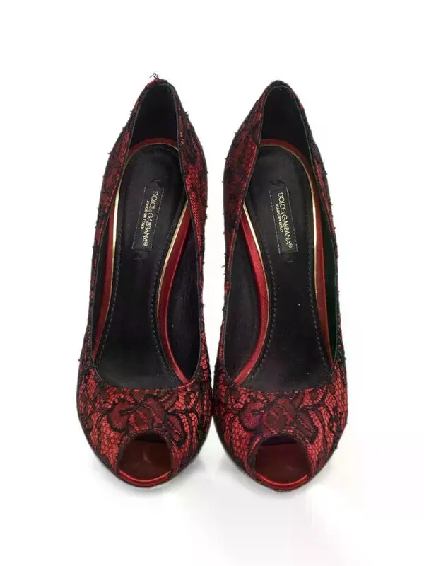 Dolce & Gabbana Burgundy Lace Overlay Stiletto Pumps - Red