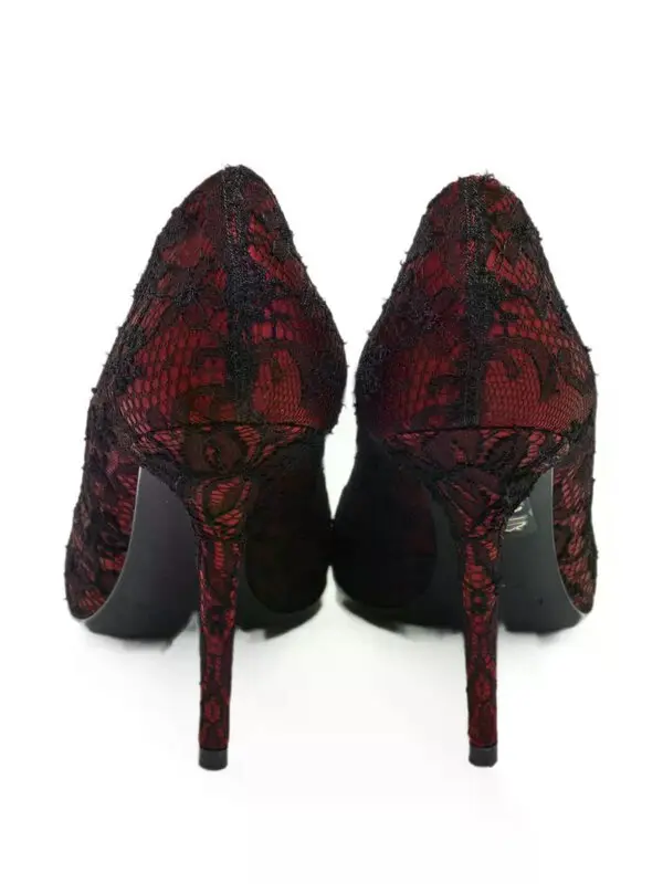 Dolce & Gabbana Burgundy Lace Overlay Stiletto Pumps - Red