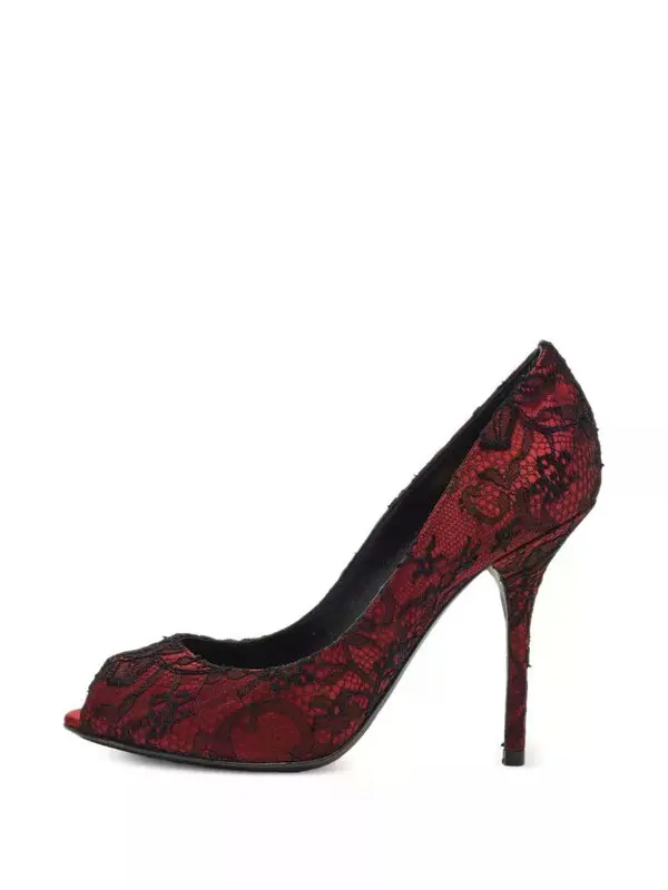 Dolce & Gabbana Burgundy Lace Overlay Stiletto Pumps - Red