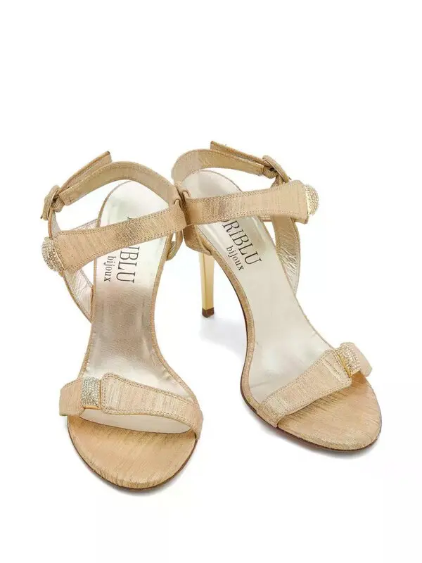 LORIBLU Embellished Tone Leather Ankle Strap Sandals