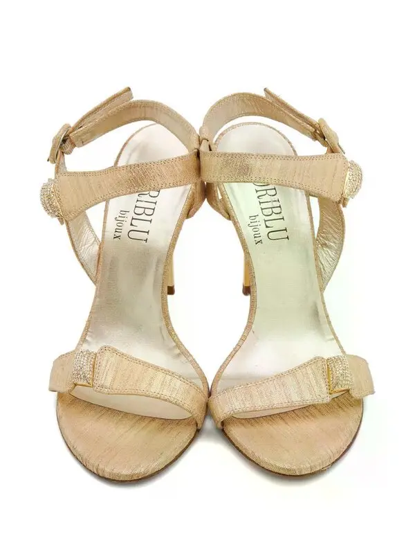LORIBLU Embellished Tone Leather Ankle Strap Sandals