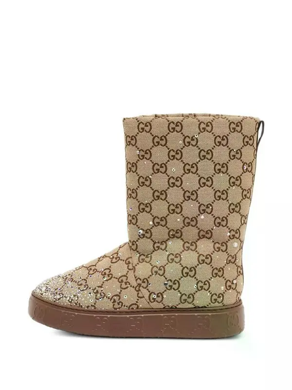 Gucci Microguccissima Crystal Embellished Boots - Neutrals