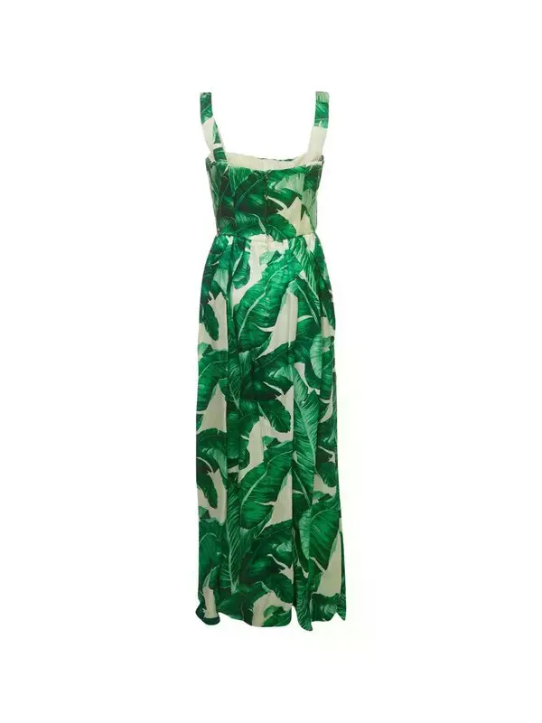 Dolce & Gabbana Palm Leaf Print Embellished Maxi Dress