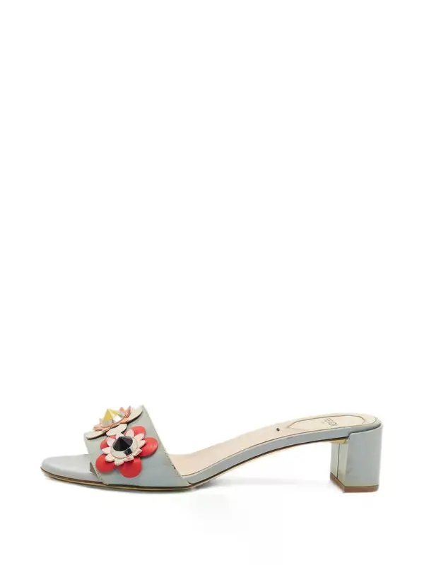 Fendi Flower Embellished Slip-on Block Heel Sandals