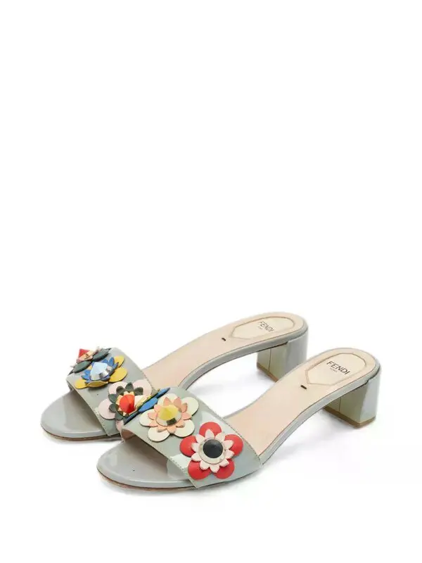 Fendi Flower Embellished Slip-on Block Heel Sandals