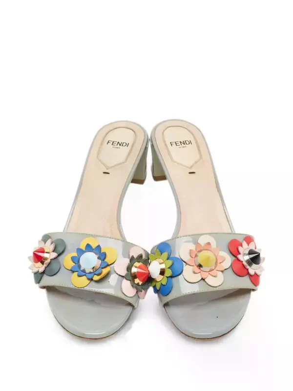 Fendi Flower Embellished Slip-on Block Heel Sandals