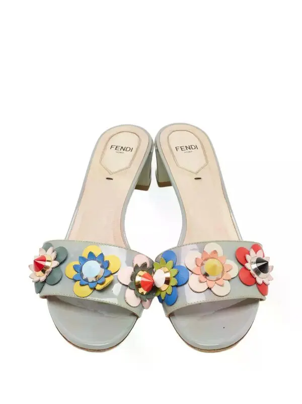 Fendi Flower Embellished Slip-on Block Heel Sandals