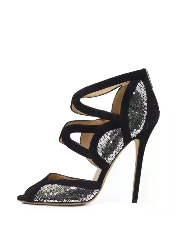 JIMMY CHOO Sequin Embellished Stiletto Sandals - Black