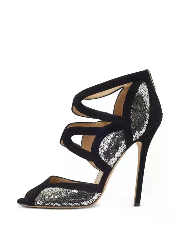 JIMMY CHOO Sequin Embellished Stiletto Sandals - Black