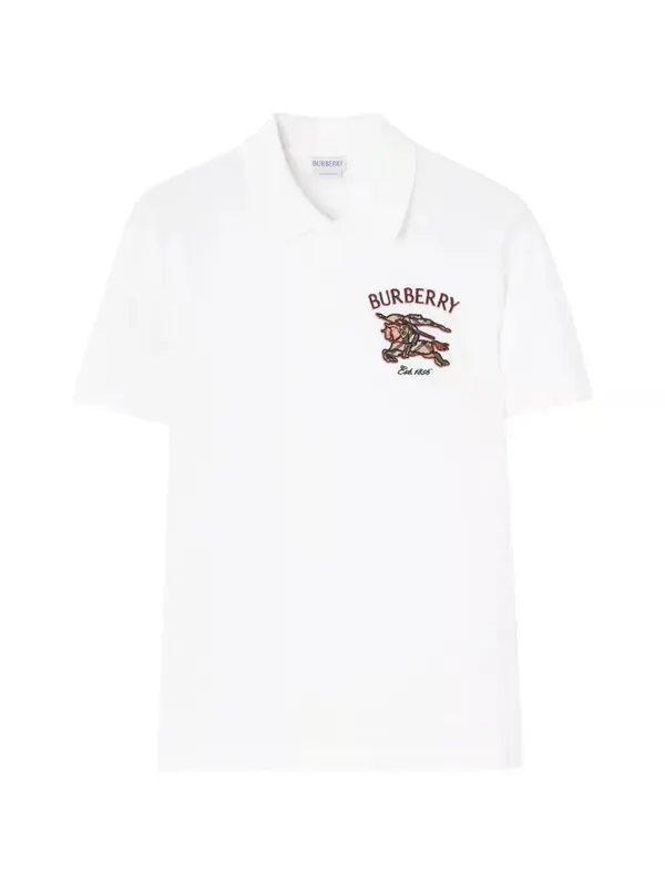 Burberry Knight Check Cotton Polo Shirt - White
