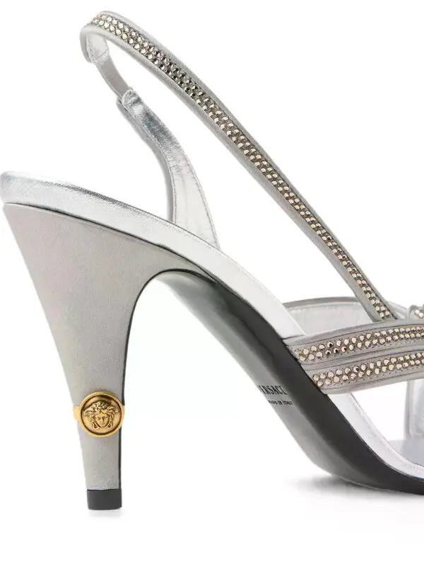 Versace Embellished Satin Slingback Sandals