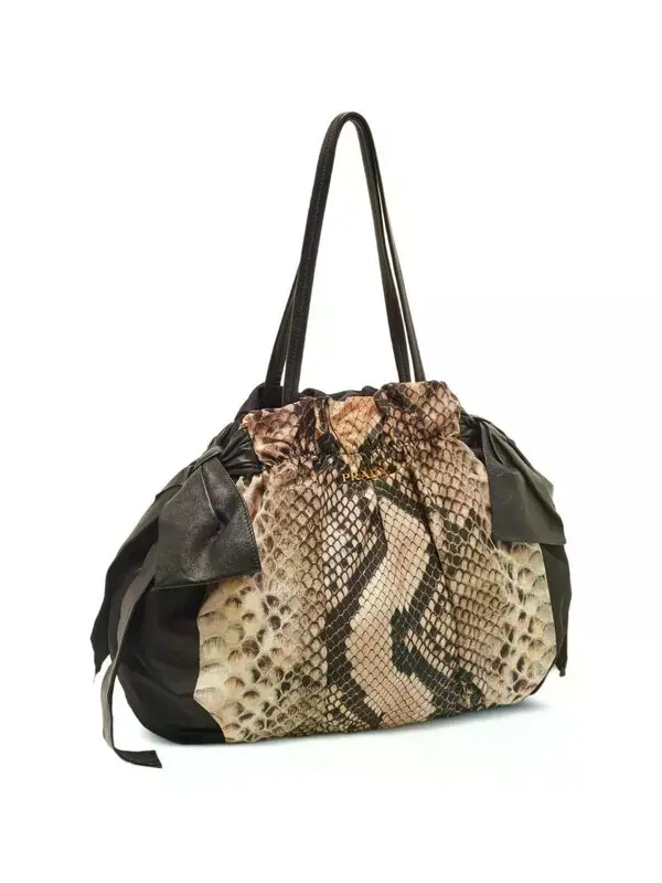 Prada Side Bow Python Printed Shoulder Bag - Black