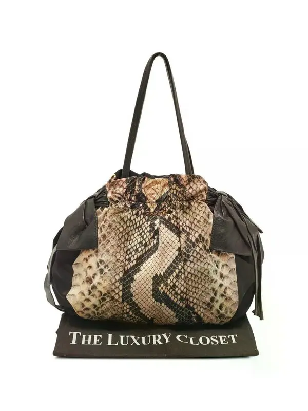 Prada Side Bow Python Printed Shoulder Bag - Black
