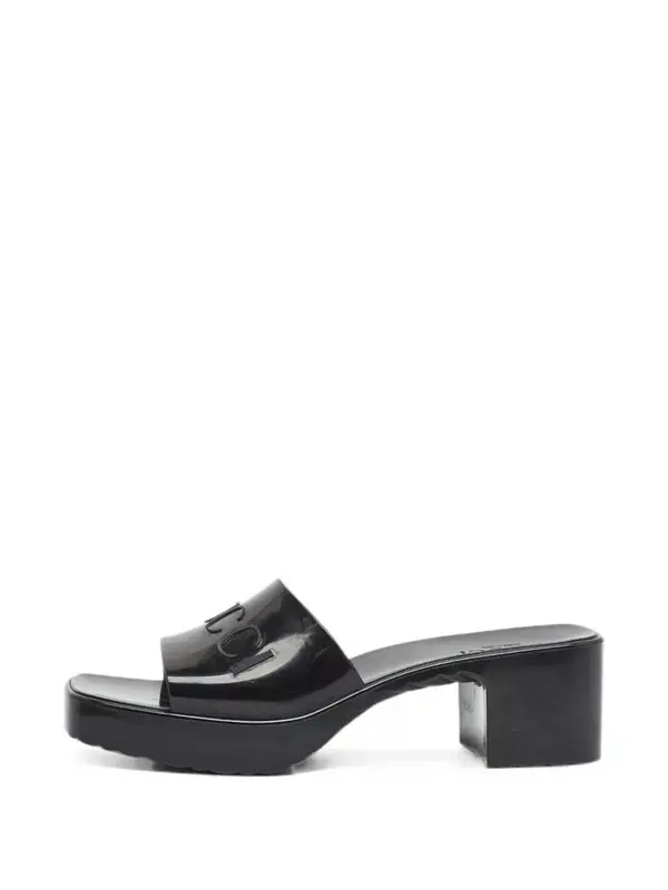 Gucci Rubber Embossed Logo Block Heel Sandals