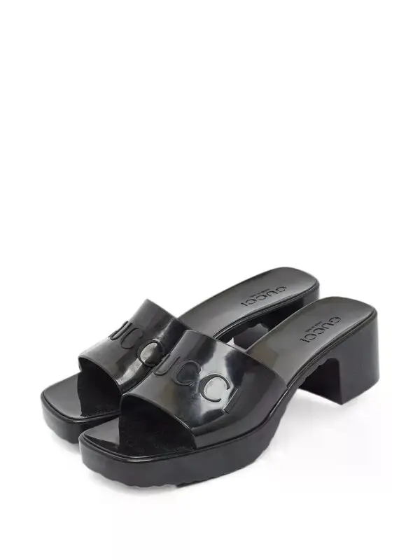 Gucci Rubber Embossed Logo Block Heel Sandals