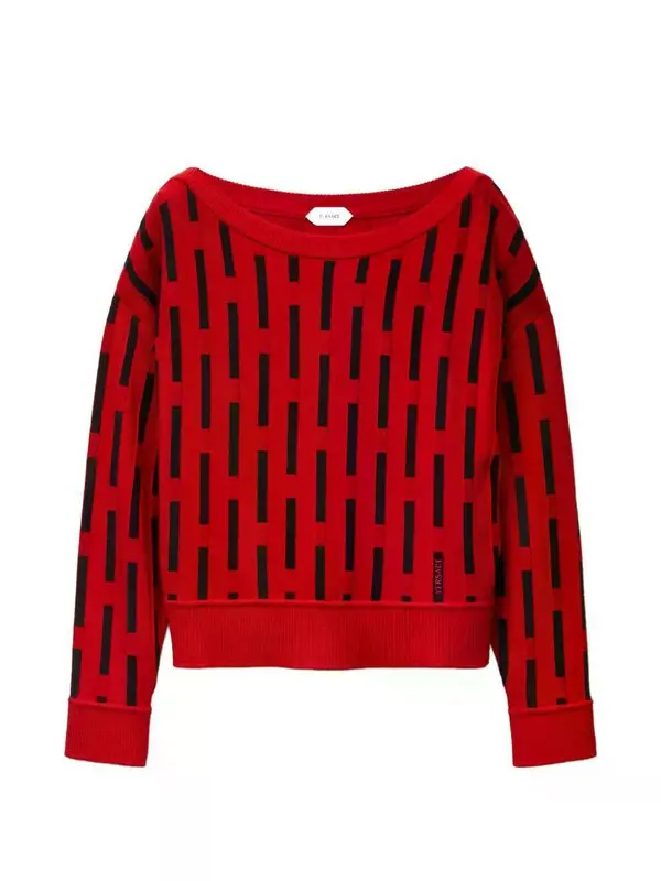 Versace Embroidered Logo Wool Knit Jumper - Red