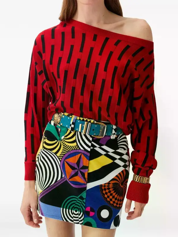 Versace Embroidered Logo Wool Knit Jumper - Red