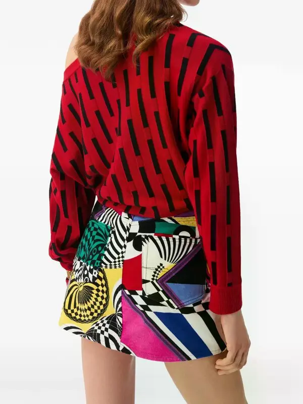 Versace Embroidered Logo Wool Knit Jumper - Red