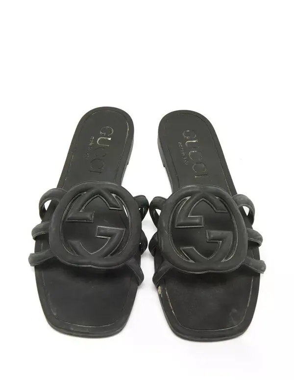 Gucci Interlocking G Flat Slides - Black