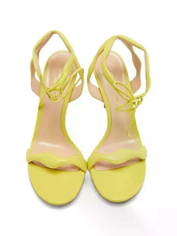 GIANVITO ROSSI Leather Wavy Ankle-tie Stiletto Sandals - Green