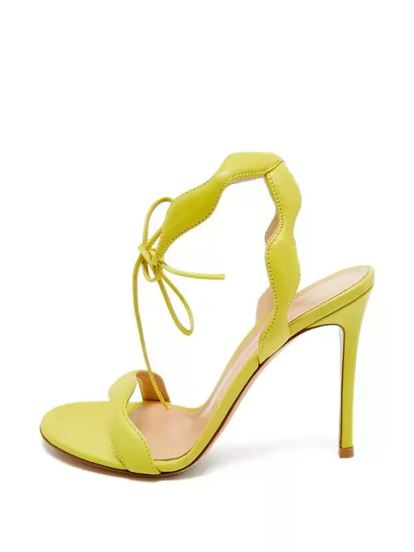GIANVITO ROSSI Leather Wavy Ankle-tie Stiletto Sandals - Green
