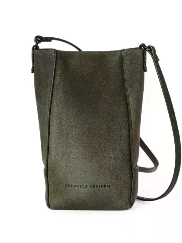 Brunello Cucinelli Duo Phone Holder In Suede With Monili - Green