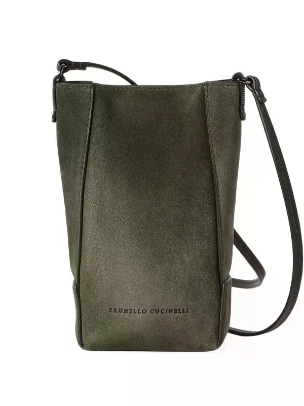 Brunello Cucinelli Duo Phone Holder In Suede With Monili - Green