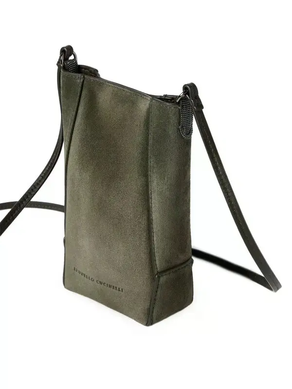 Brunello Cucinelli Duo Phone Holder In Suede With Monili - Green