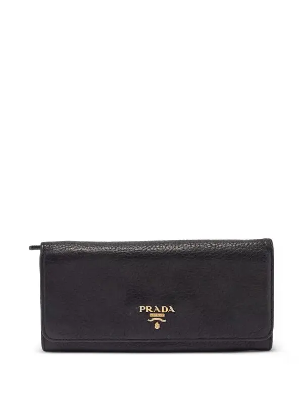 Prada Logo-plaque Flap Continental Wallet - Black