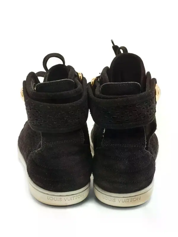 LOUIS VUITTON Suede Perforated High-top Sneakers With Gold-tone Hardware - Black