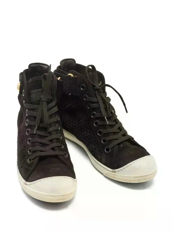 LOUIS VUITTON Suede Perforated High-top Sneakers With Gold-tone Hardware - Black