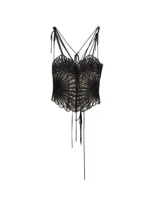Attico Embroidered Tulle Top - Black