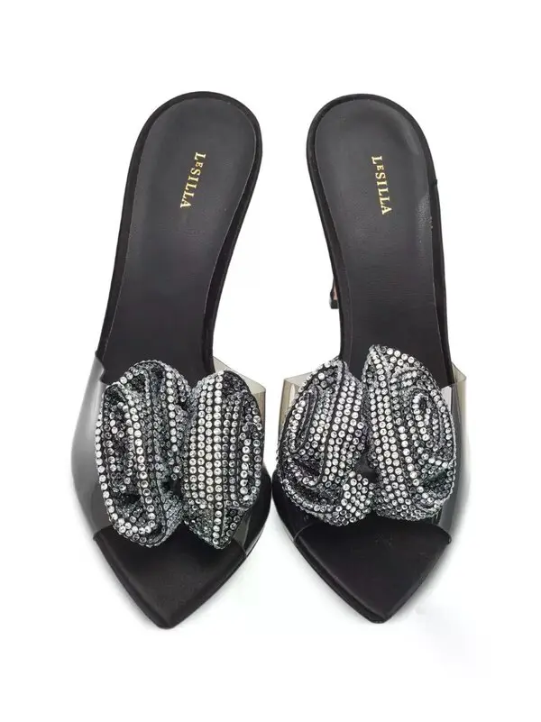 LE SILLA Crystal Embellished Rose Appliqué Stiletto Sandals