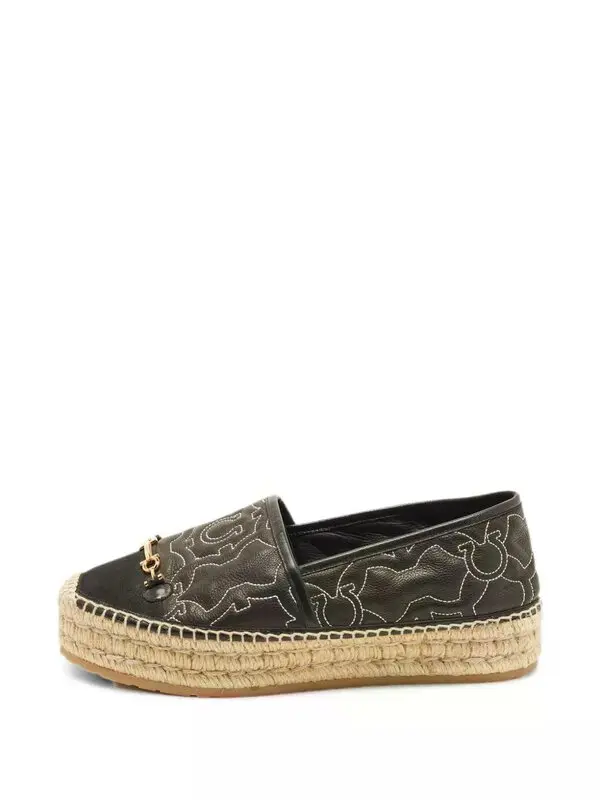 FERRAGAMO Leather Gancini Hardware Vara Bow Espadrille Flats