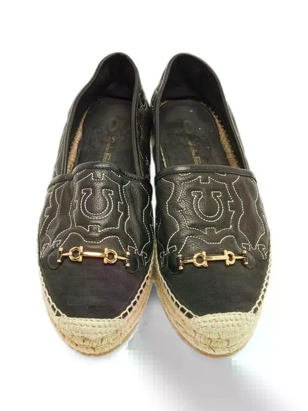 FERRAGAMO Leather Gancini Hardware Vara Bow Espadrille Flats