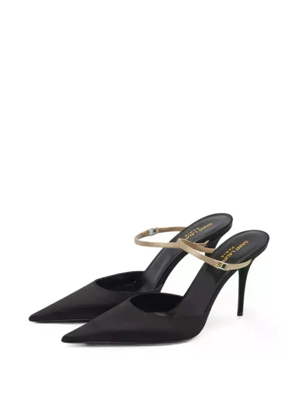 Saint Laurent Satin Pointed-toe Slingback Mules - Black