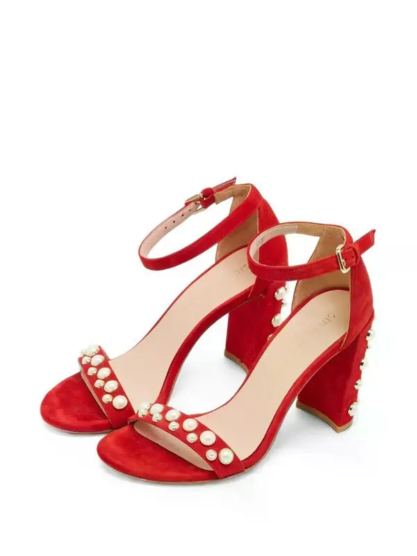STUART WEITZMAN Pearl-embellished Block-heel Sandals