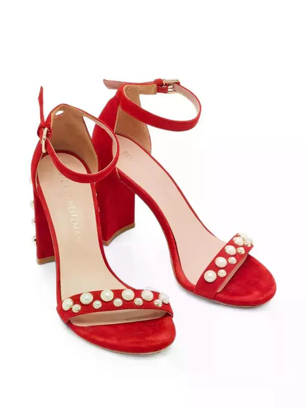 STUART WEITZMAN Pearl-embellished Block-heel Sandals