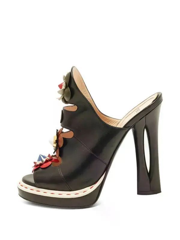 Fendi Leather Floral Appliqué Sculptural High Heel Platform Sandals