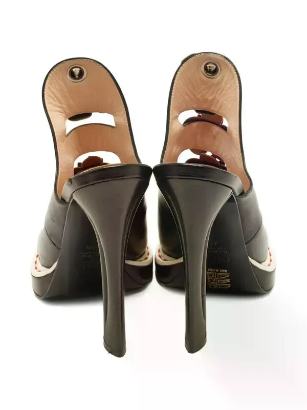 Fendi Leather Floral Appliqué Sculptural High Heel Platform Sandals
